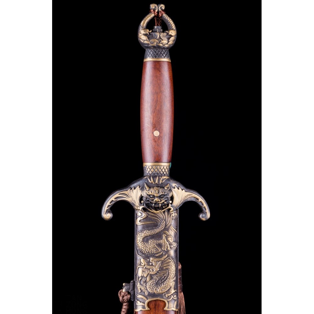 Buy Chinese Sword Leaping The Dragon Gate 4-Sided Damascus Folded ...
