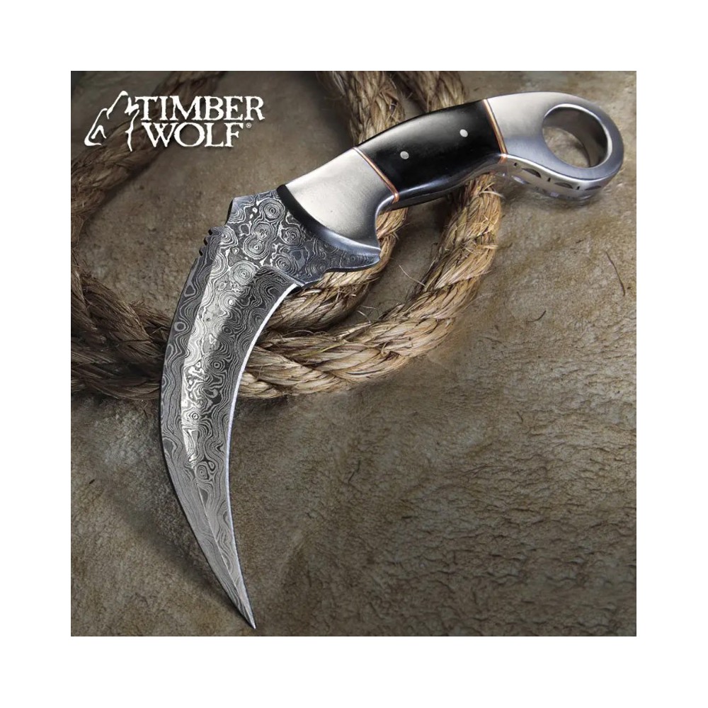 Wolf Themed Karambit Timber Wolf Attila Karambit Knife Damascus Steel